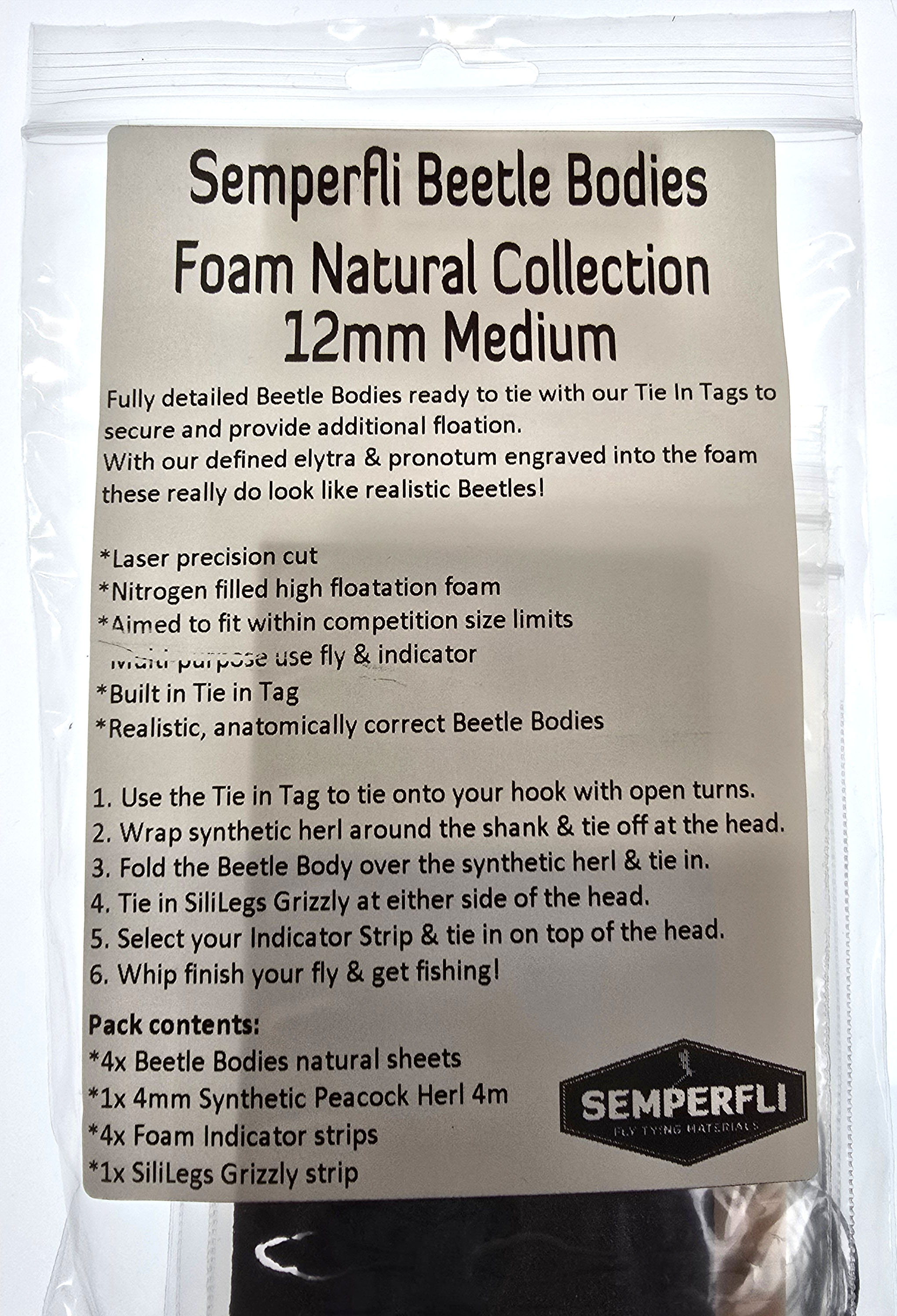 Foam Beetle Bodies Medium 12mm (Hooks #12/#14) Realistic Natural ...